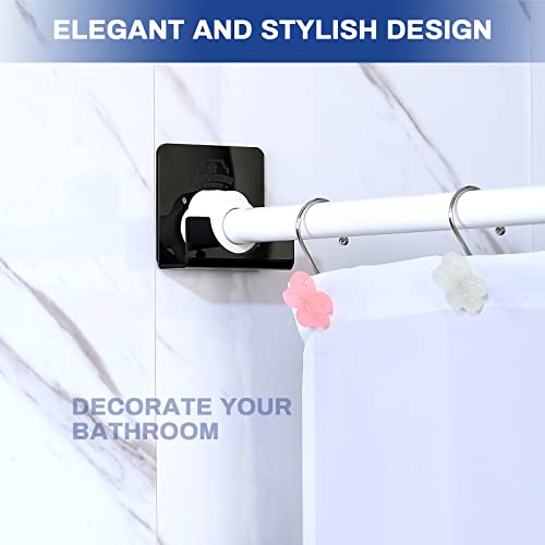 Black Acrylic Bathroom Curtain Rod Holders Adhesive Non Slip Curtain Hangers Pole Holders for Drapes No Drill Stick On Wall Mounted Bath Rod Gripper 2 Piece Square Shower Rod Brackets for Wall