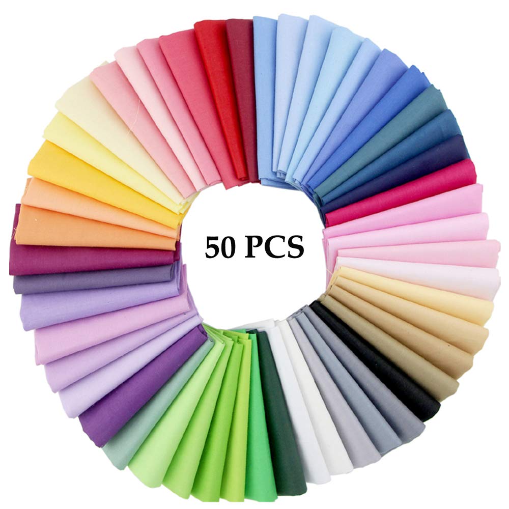 50Pcs 12"x12" Multi-Colors Fat Quarters Quilting Fabric Bundles Candy Twill Solid Patchwork Cotton Mixed Squares Bundle Sewing Quilting Craft DIY Cotton Fabric