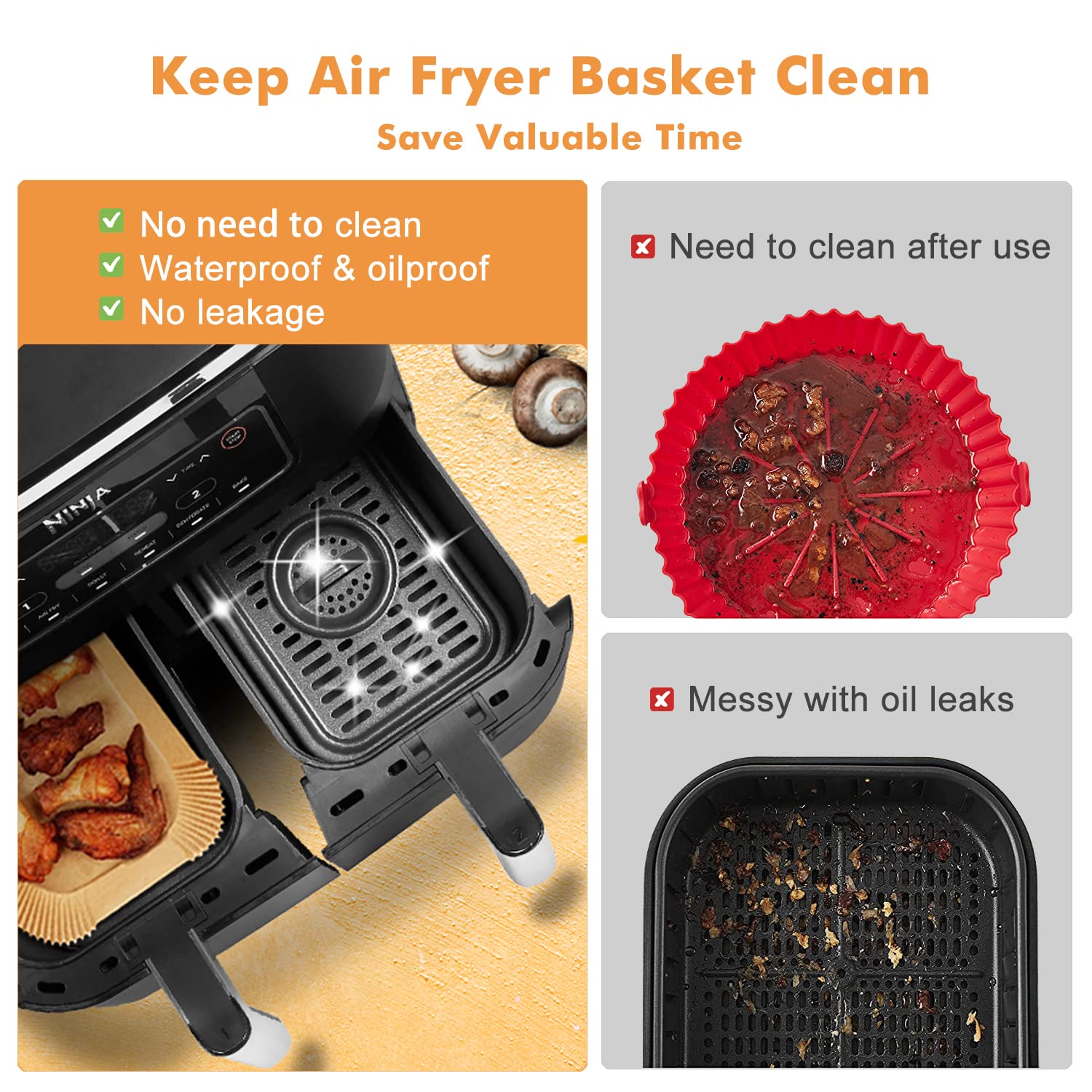 Air Fryer Parchment Paper Liners for Ninja, 120PCS Air Fryer Liners Disposable Baking Paper Liner Accessories for Ninja Foodi Dual Dz201, Dz401 with 2 Baskets 8.6"X5.5"