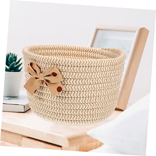 Cotton Rope Storage Basket Baby Keys Woven Storage Basket Table Top Decor Decorations for Shelves Foldable Basket Desktop Storage Basket Small Round Basket Manual Khaki Fabric