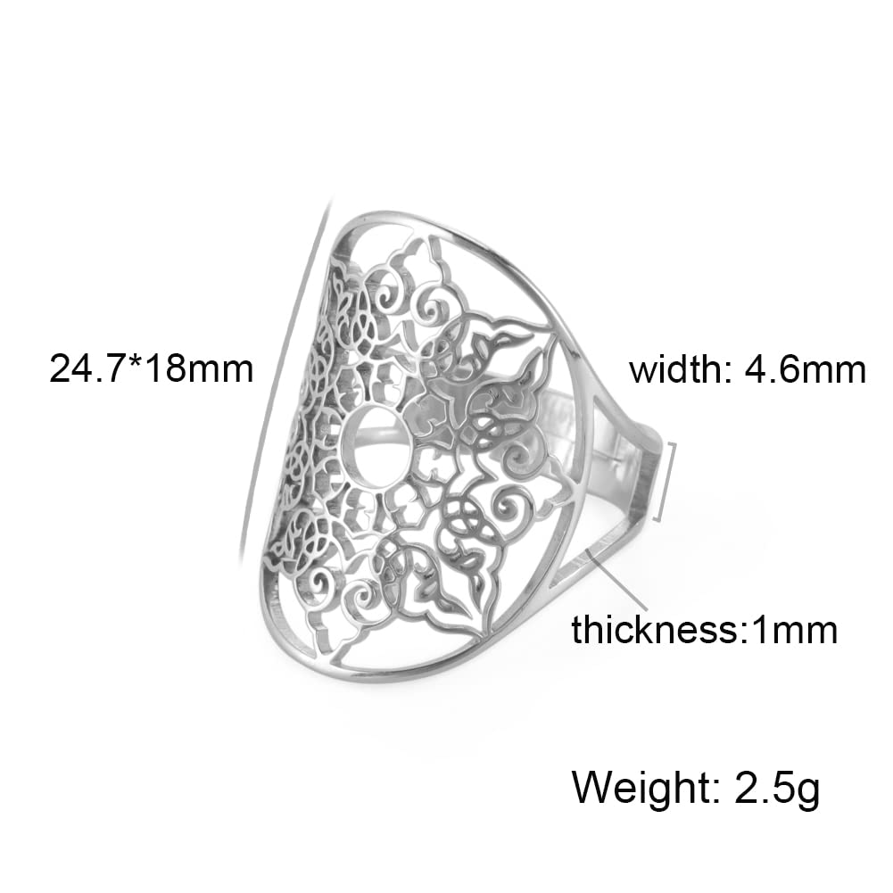 Amaxer Snowflake Ring Geometric Filigree Flower Ring for Women Adjustable Stainless Steel Vintage Finger Rings (Silver)