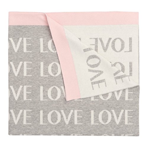 Elegant Baby Premium 100% Cotton Knit Blanket, Grey Love with Pink Trim, 30" x 40"