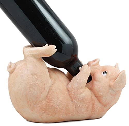 Ebros Babe Farm Pink Pig Wine Holder Decor Statue Whimsical Practical Pig Wine Caddy Storage Organizer