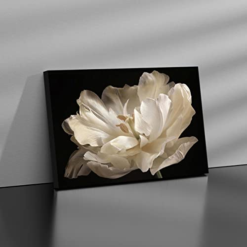 Black Bathroom Decor - White Tulip on Black Background Modern Canvas Wall Art Bathroom Decor Wall Art Black Decor Bathroom Pictures Black and White Wall Art Artwork for Home Walls Framed 12x16inch