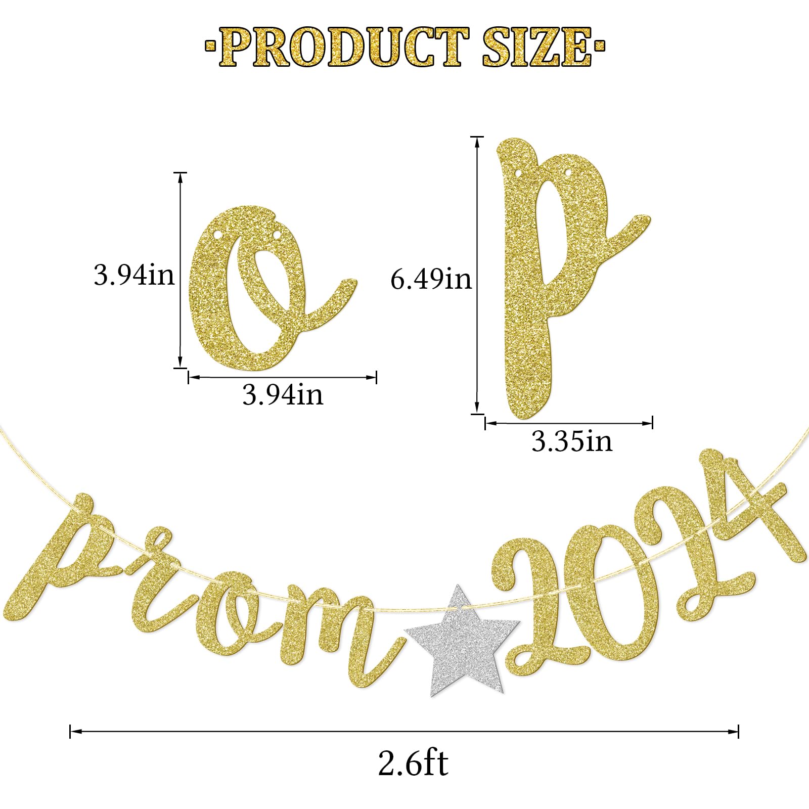 Prom 2024 Banner, Graduation Banner, Prom Party Decorations, Gold Glitter