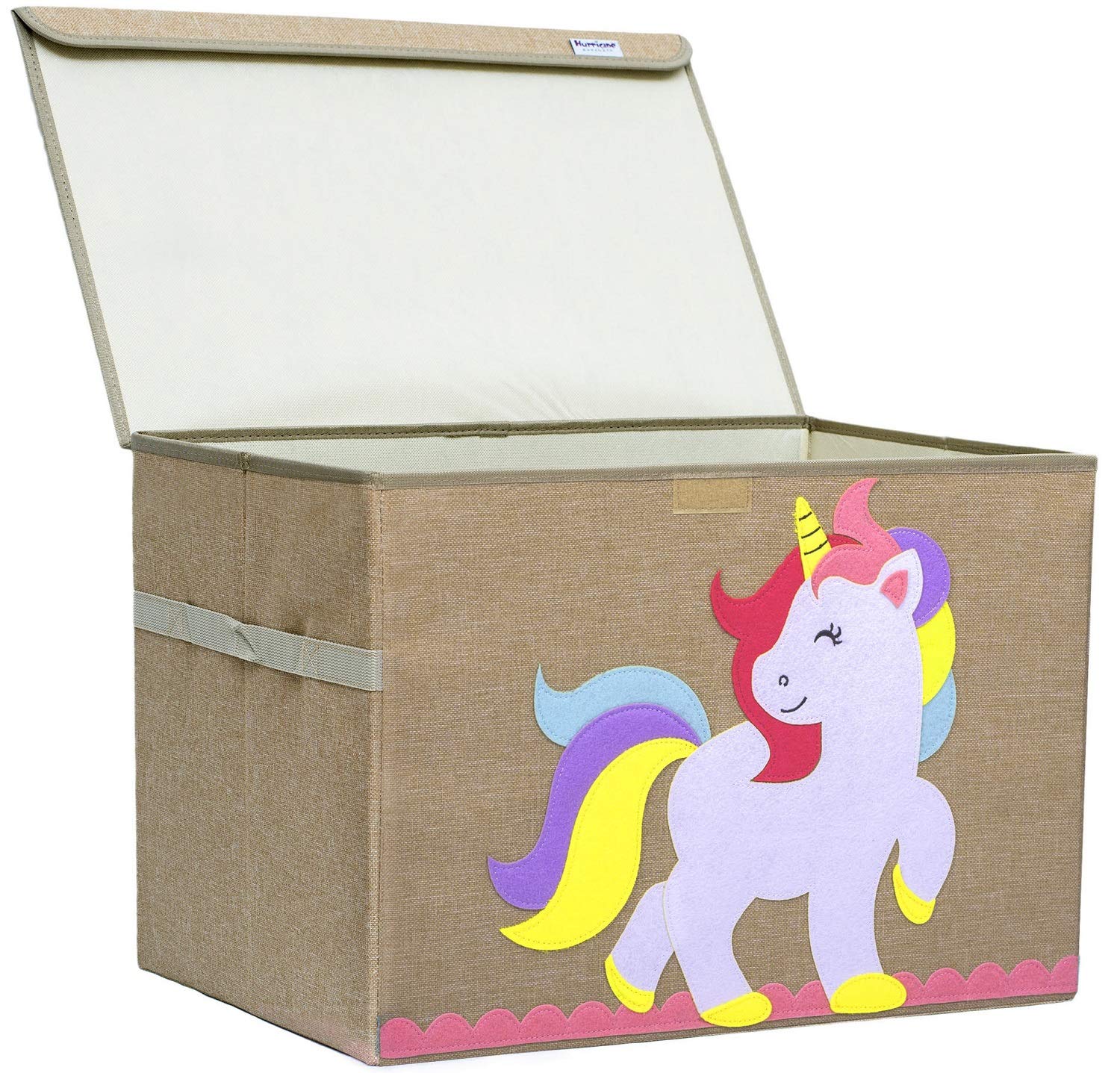 Hurricane Tots Large Toy Chest. Canvas Soft Fabric Children Toy Storage Bin Basket with Flip-top Lid. Collapsible Gray Toy Box for Kids, Boys, Girls, Toddler and Baby Nursery Room