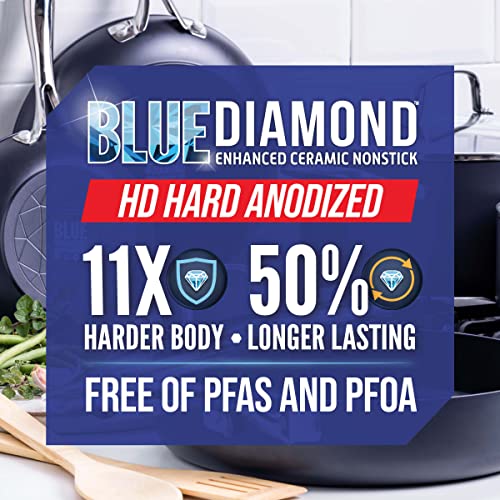 Blue Diamond Cookware Hard Anodized Ceramic Nonstick, 10 Piece Cookware Pots and Pans Set, PFAS-Free, Dishwasher Safe, Oven Safe, Grey