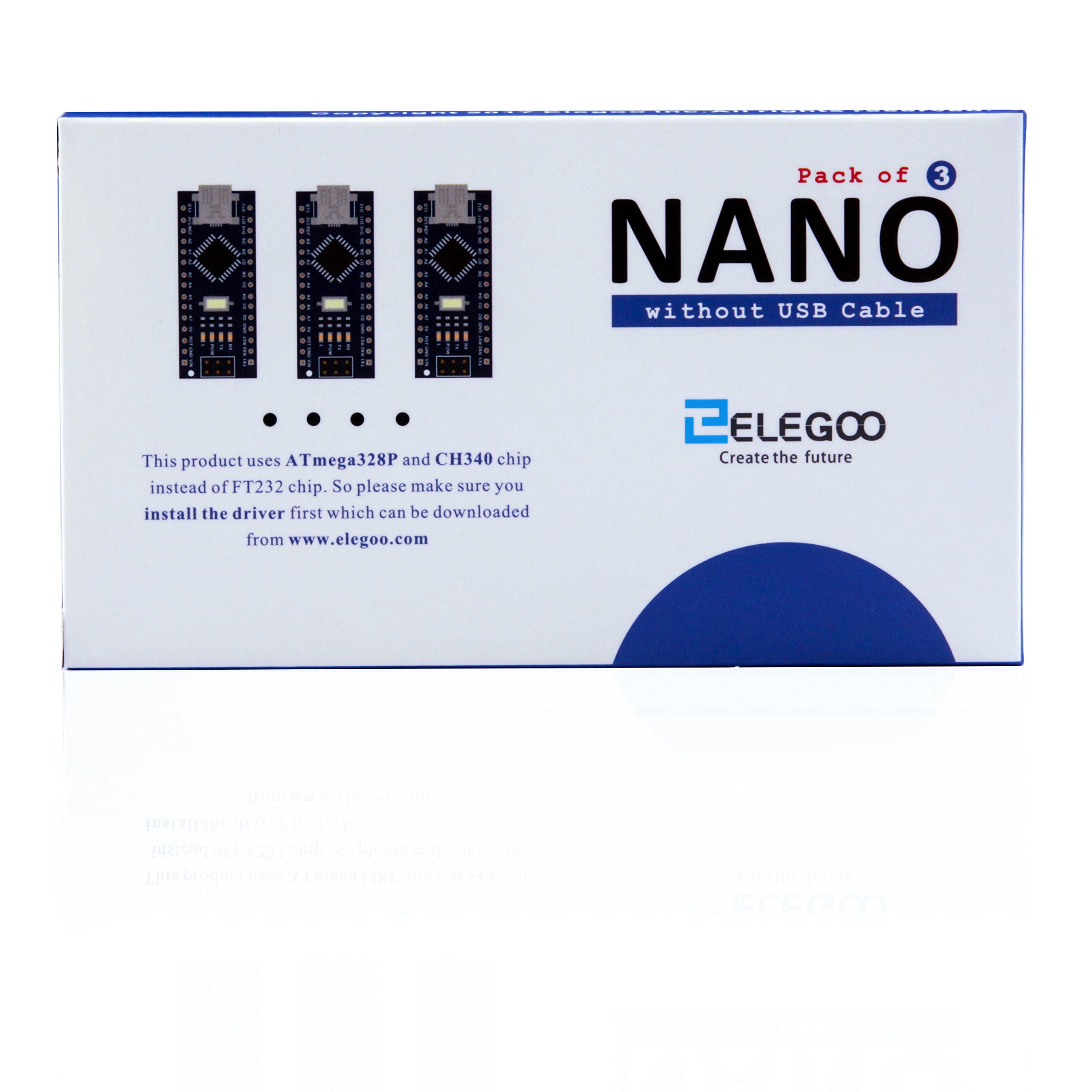 ELEGOO Nano Board CH 340/ATmega+328P Without USB Cable, Compatible with Arduino Nano V3.0 (Nano x 3 Without Cable)