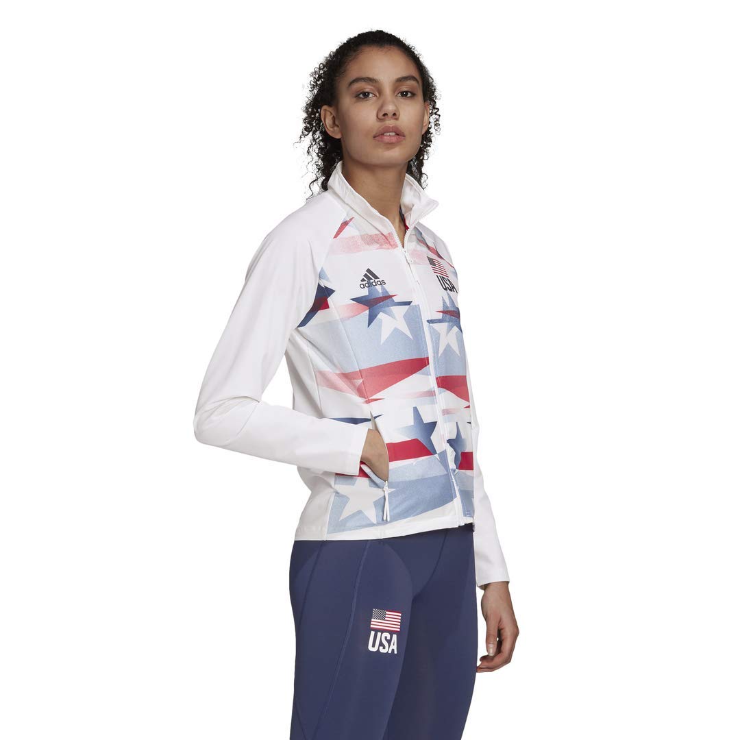 adidas womens USA Volleyball Warm-Up Jacket White/Navy/Team Power Red Medium
