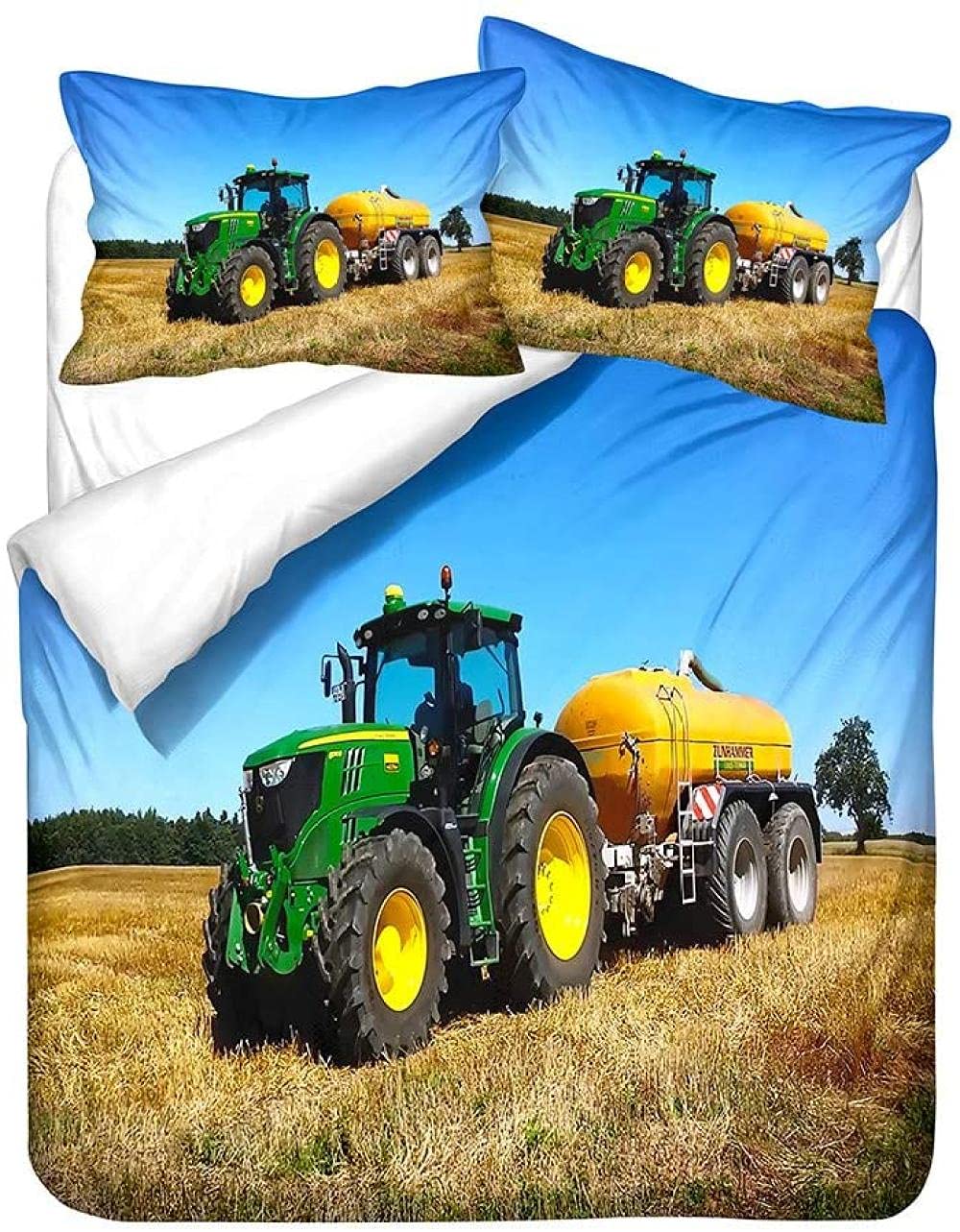 lmqsdhh Farm Tractor Bedding Set, Harvesting Tractor Truck Bed Set 1 Duvet Cover and 2 Pillowcases for Kids Boys Teens Microfiber Decorative -King