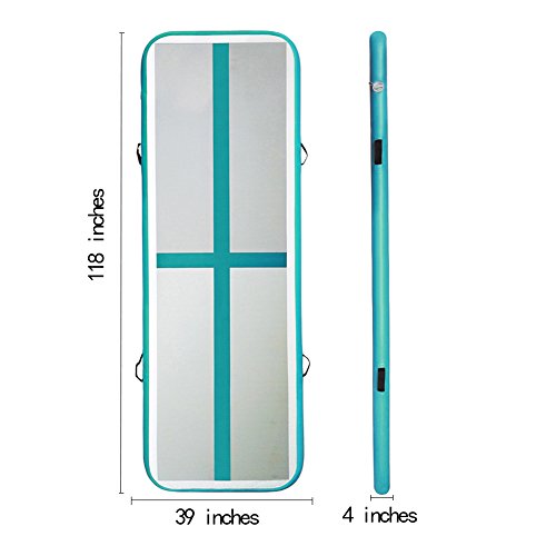 86 York 10ft Inflatable Gymnastics Air Tumble Mat Track Tumbling Mat with Electric Pump for Home Use/Training/Cheer leading/Beach/Park Water/Parkour Light Green