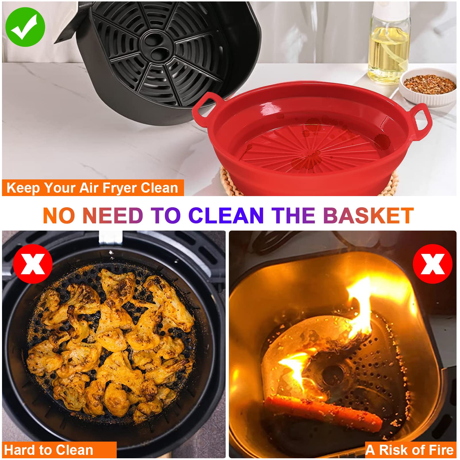 Air Fryer Silicone Liners, Moleath 7.5inch 4Pc Round Air Fryer Accessories Collapsible Airfryer Basket Liners, Reusable Air Fryer Pot Bowl for 2.6QT-5QT Air Fryers with Silicone Mitts & Muffin Cups