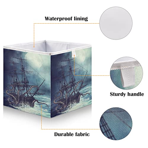 Blueangle Pirate Ship Rectangle Storage Bin, 15.8 x 10.6 x 7 in, Large Collapsible Organizer Storage Basket for Home Décor(414)