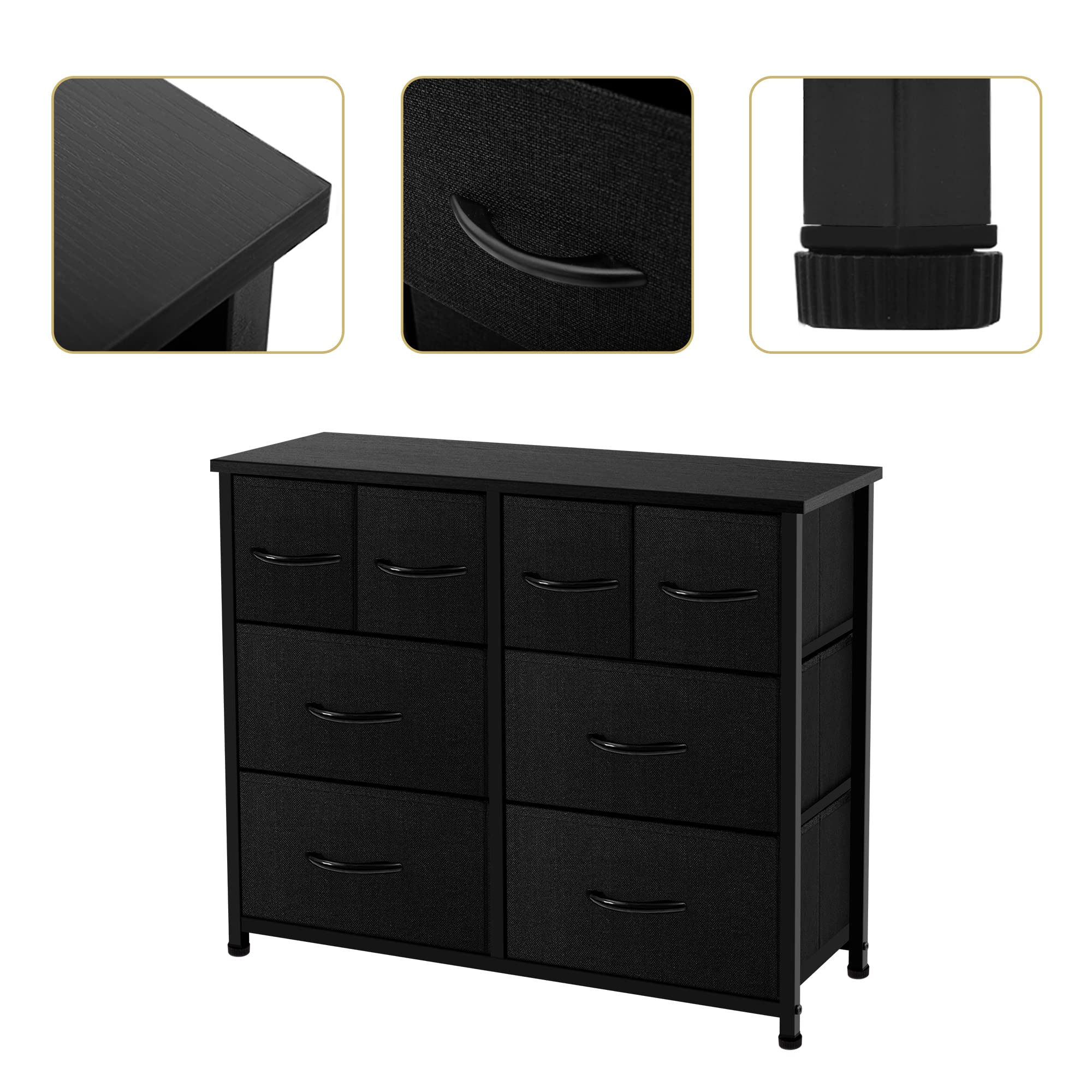 AZL1 Life Concept Bedroom, Wide Fabric Dresser for Storage and Organization, Black (8-Drawers)