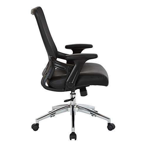 Office Star EMH Series Screen Back Adjustable Office Desk Chair with Built-in Lumbar Support and Padded Flip Arms, Black Bonded Leather