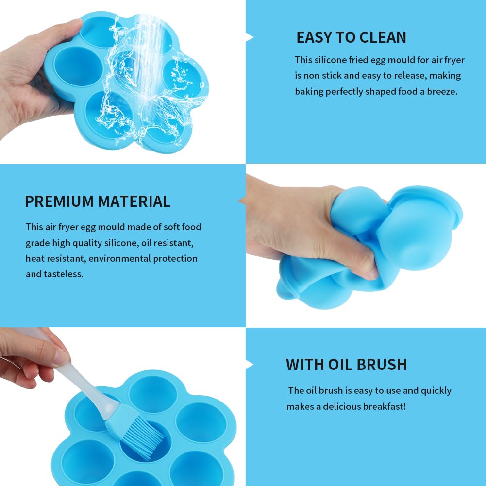 Silicone Air Fryer Egg Bite Mold, 2 Pcs Reusable Egg Bites Pan with Lid + 2 Pcs Oil Brushes - Non-Stick Air Fryer Egg Mold Cupcake Mold, Air Fryer Accessories(2 Set)