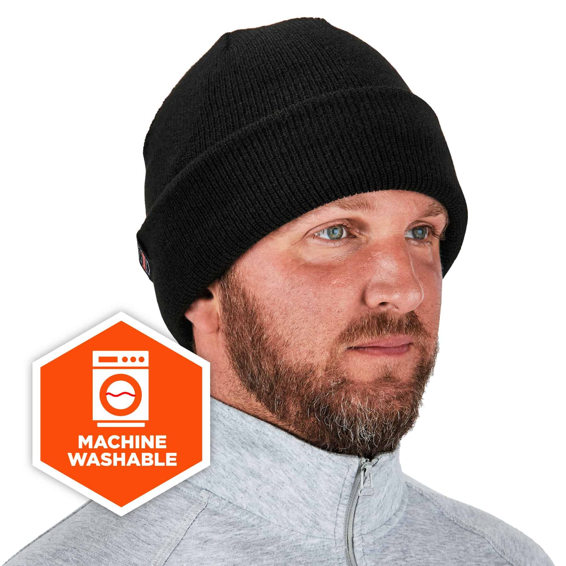 Rib Knit Winter Hat with Bump Cap Insert, Ergodyne N-Ferno 6811ZI, Black
