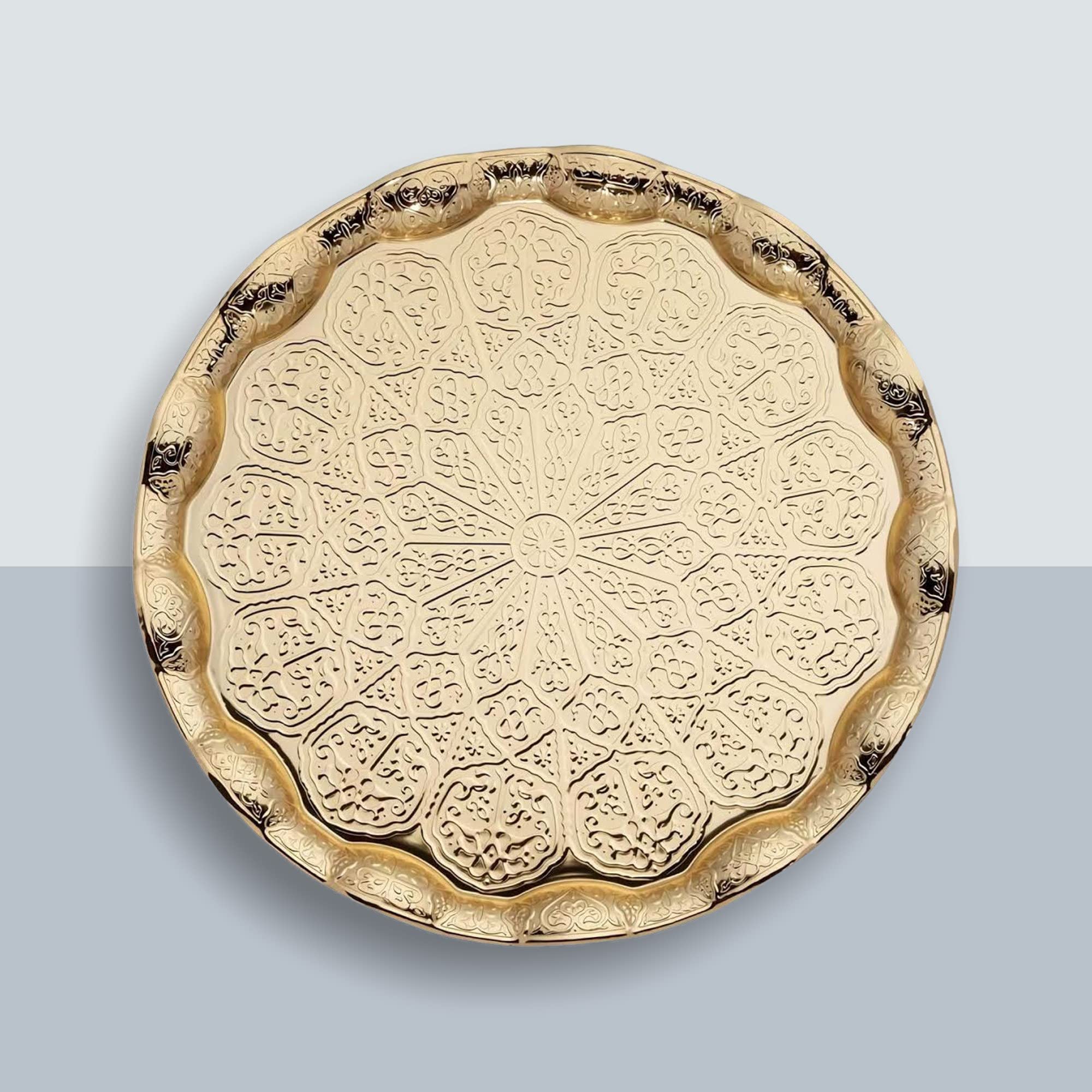 Alisveristime Turkish Ottoman Coffee Tea Serving Tray β 13.60 inches, Metal with Traditional Motifs, Available in Five Colors (Gold)