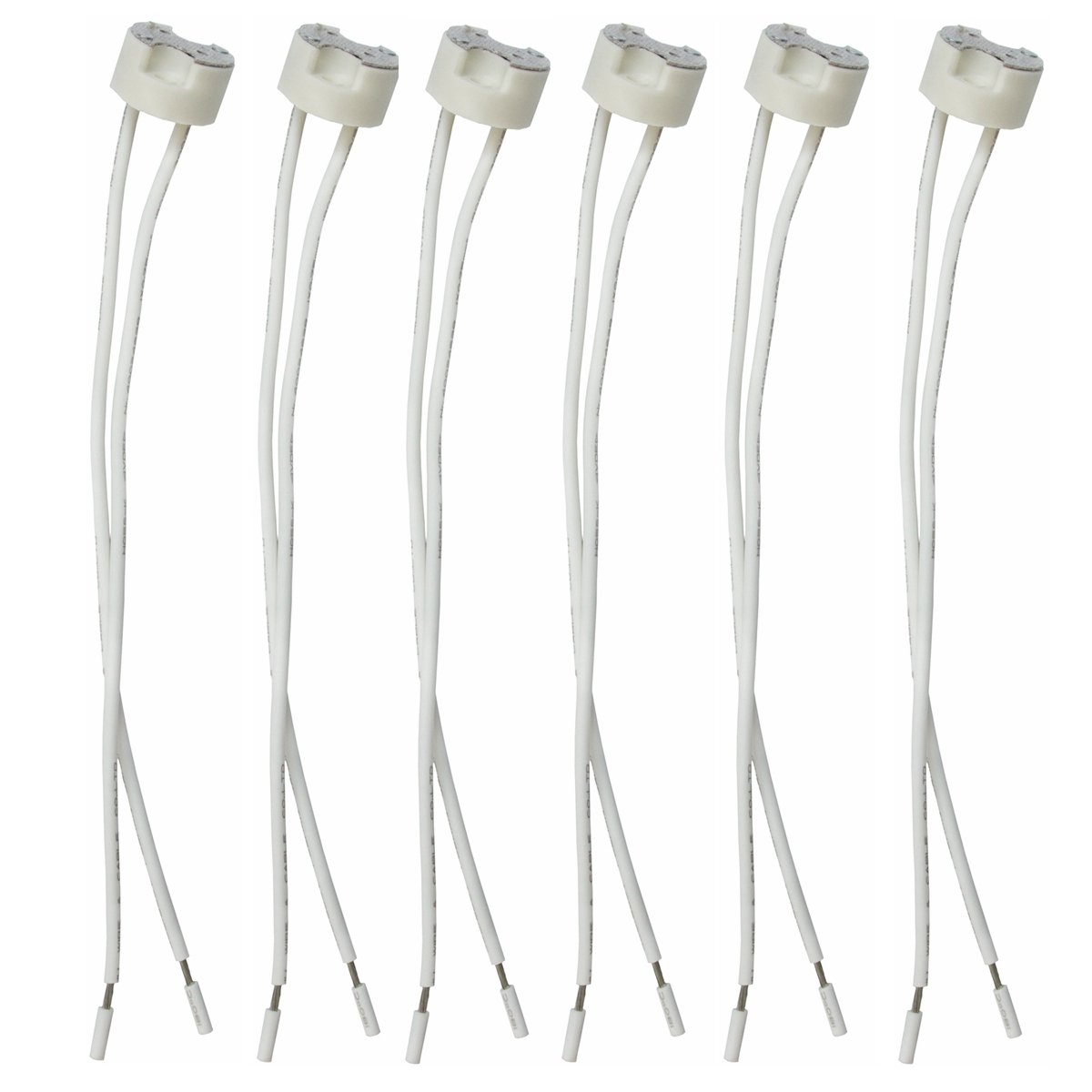 6 pcs G8 Base Porcelain Halogen Socket G8 LED Light Bulb Ceramic Socket with 6" Leads Wire Connector for Retrofit Halogen Light Bulb