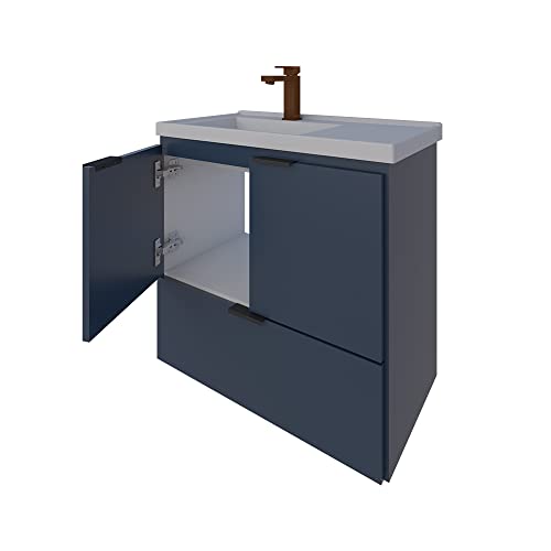 COZIMAX Vanity Soul 24" Floating Bathroom Vanity and Cultured Marble Sink with Soft Close Door (Blue)