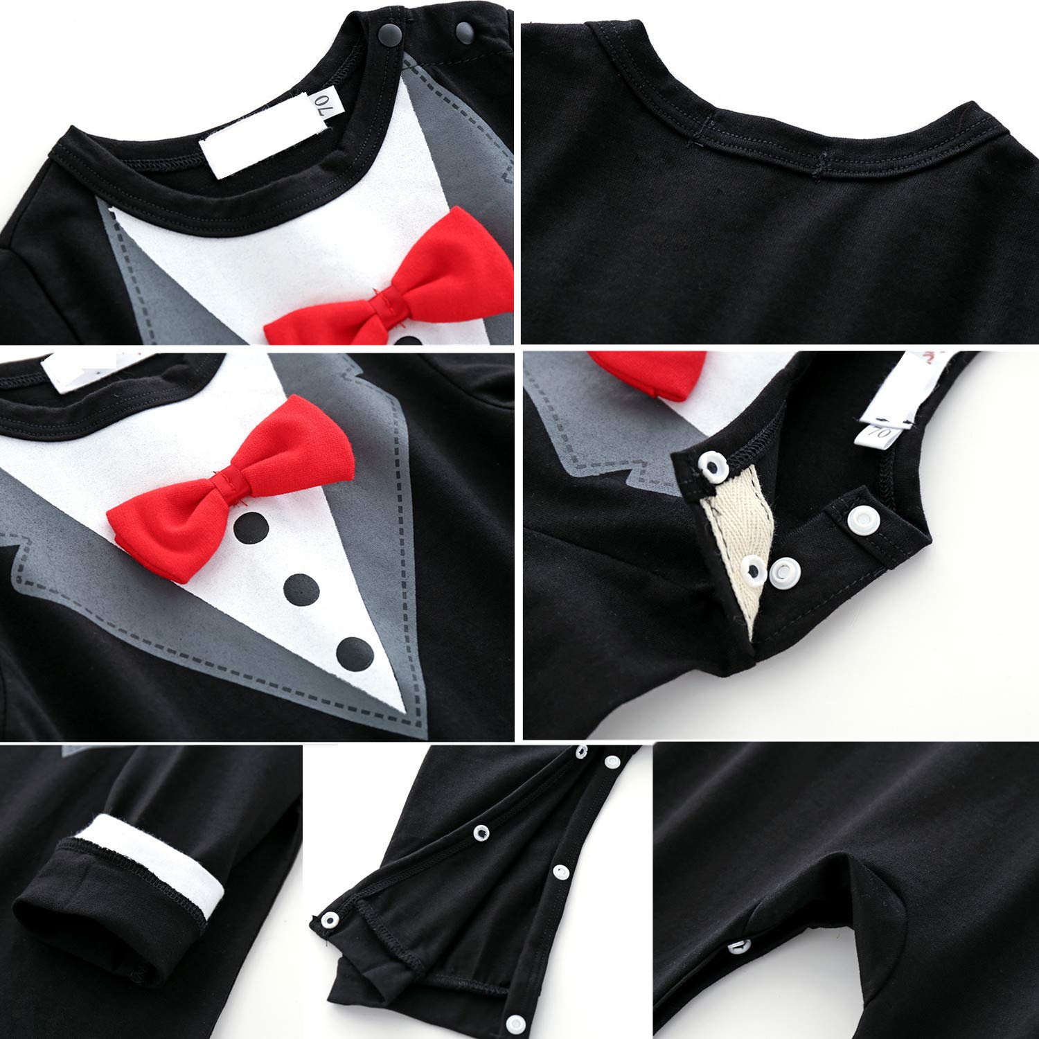 Kimocat Baby Boy Romper Tuxedo Jumpsuit Gentleman One-Piece Button-Down Bowtie Wedding Suit Bodysuit