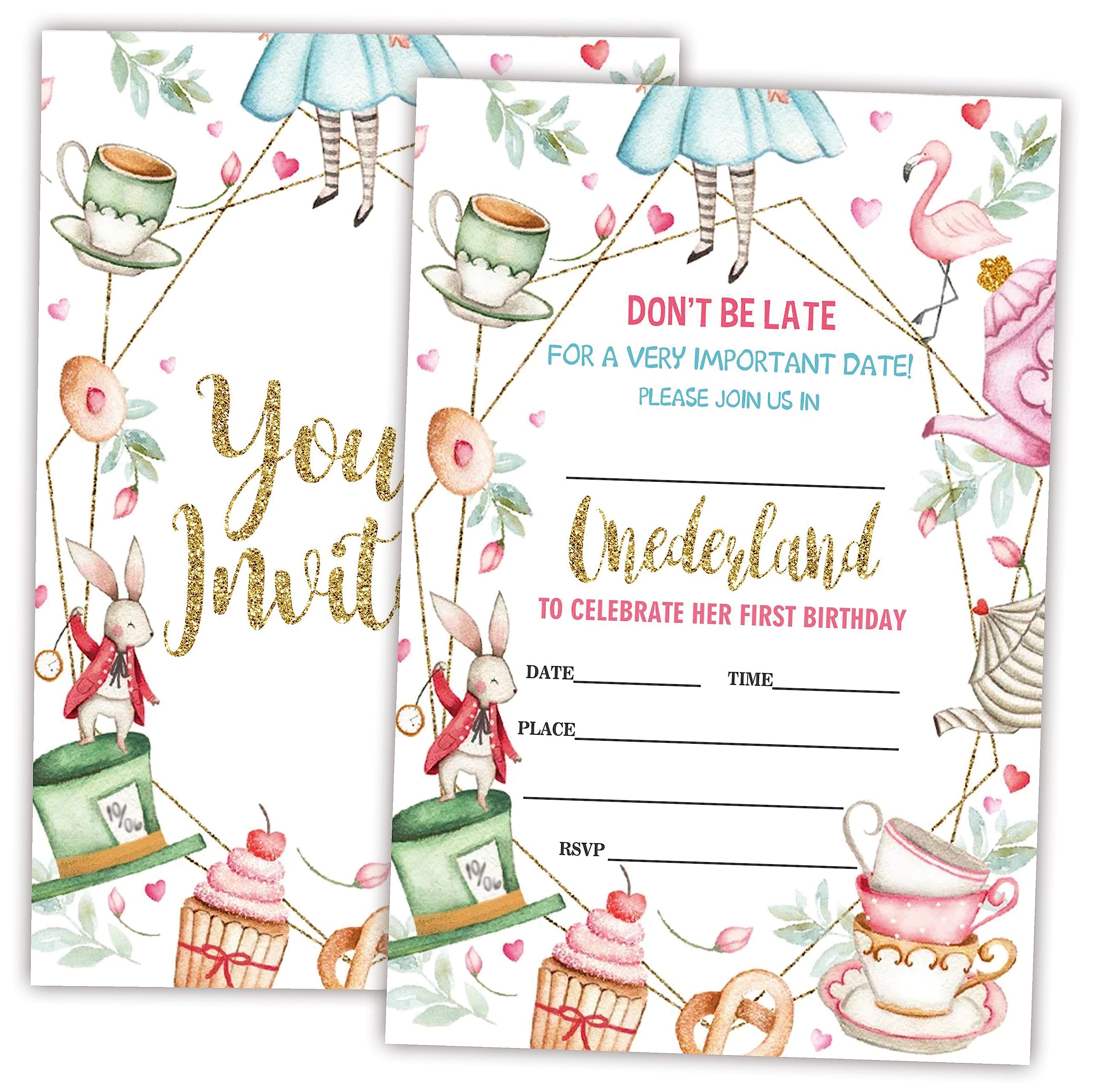 AWSICE Birthday Invitations, Tea Party Theme Fill-In Invite Cards For Birthday Party, 20 Invitations With Envelopes, Decorations,Party Favor And Supply-A28