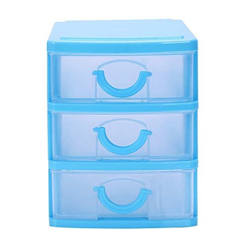 PRIZOM Mini Translucent Drawer Type Plastic Storage Box(Blue 3 Layers)