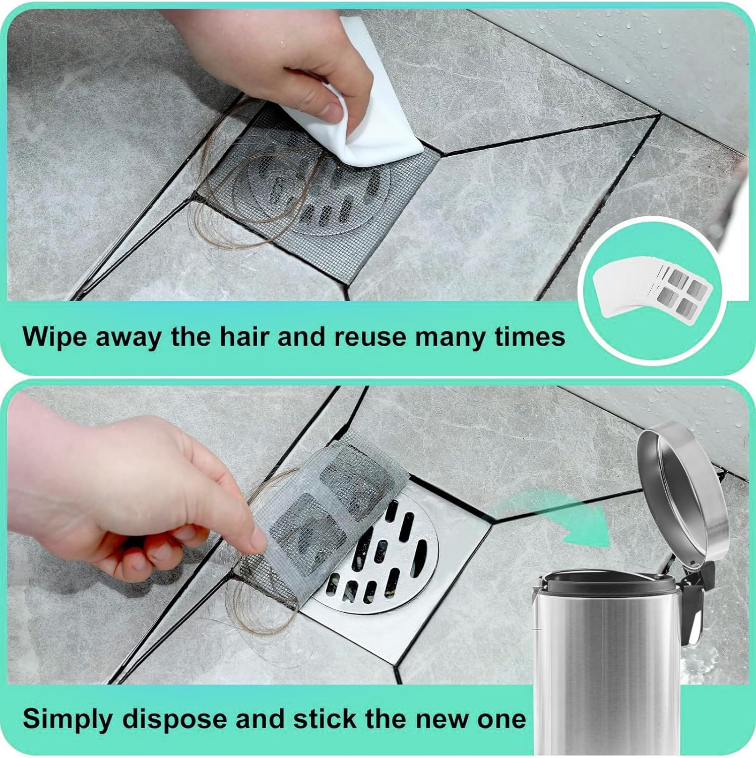 50 Pack Shower Drain Hair Catcher Disposable, Mesh Stickers,4" X 4" Shower Drain Protector for Bathroom Tub Shower and Sink