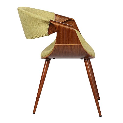 Armen Living Butterfly Mid Century Modern Dining Chair For Kitchen Office Desk Vanity in Green Fabric Upholstery and Walnut Wood Finish