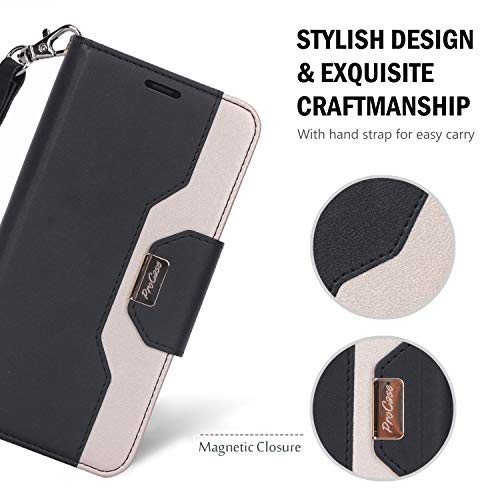 ProCase iPhone 11 Wallet Case for Women, Flip Folio Kickstand PU Leather Case with Card Holder Wristlet Hand Strap, Stand Protective Cover for iPhone 11 6.1β 2019 Release -Black