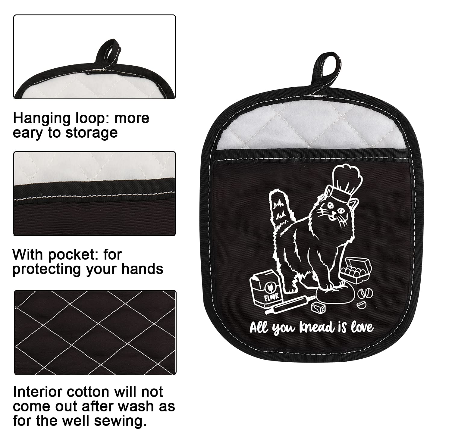 All You Knead is Love Cat Kneading Kitten Pun Baking Oven Pads Pot Holder with Pocket (All You Knead is Love)