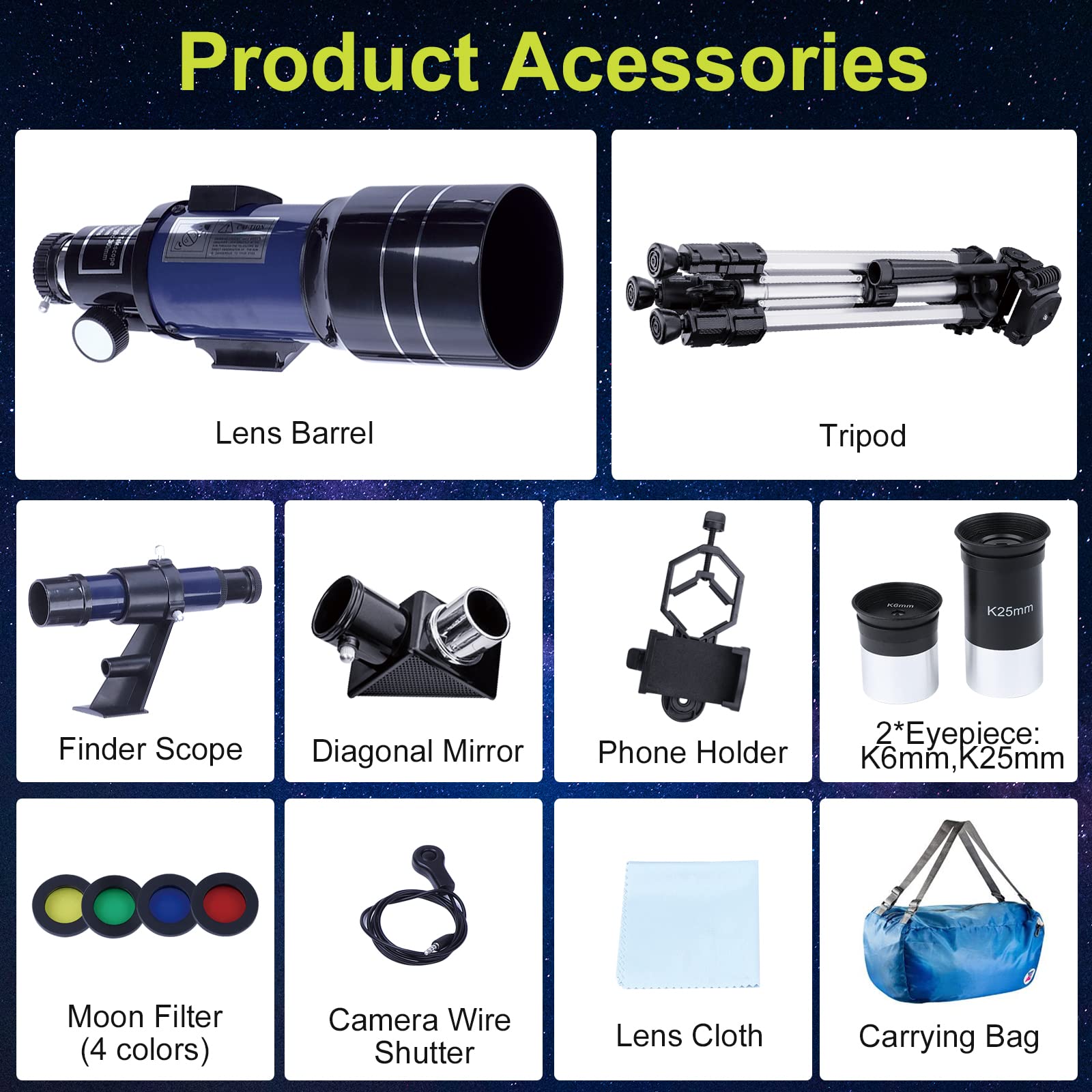 Telescope for Beginners, 300/70mm Astronomy Monocular Telescopes with Phone Adapter, Camera Wire Shutter, Moon Filter and Backpack, Adjustable Tripod
