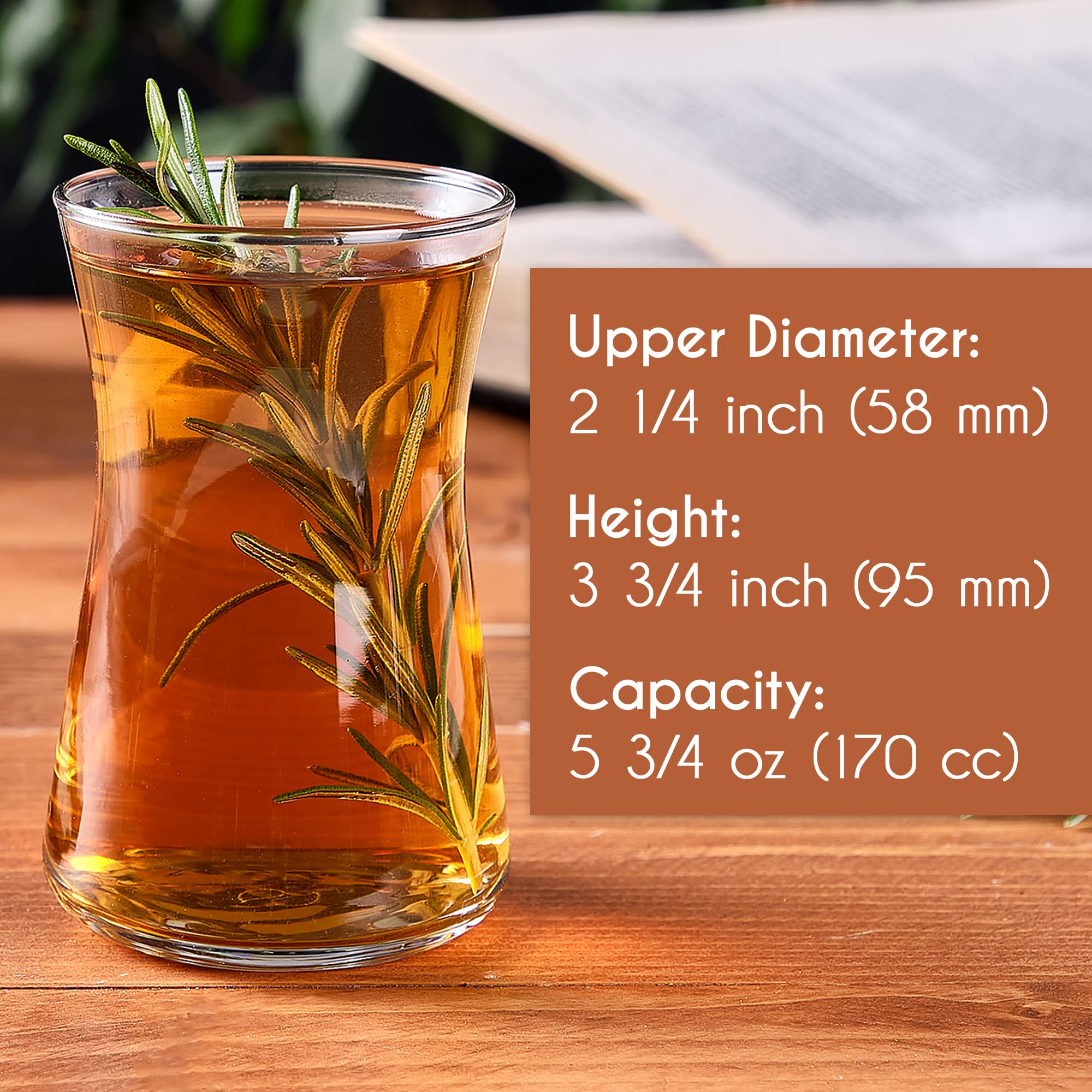Volarium Turkish Tea Glass Cups: Traditional Tea Set of 6 with Modern Design, Tea Mugs and Coffee Mugs Clear Glasses, 5 ¾ OZ