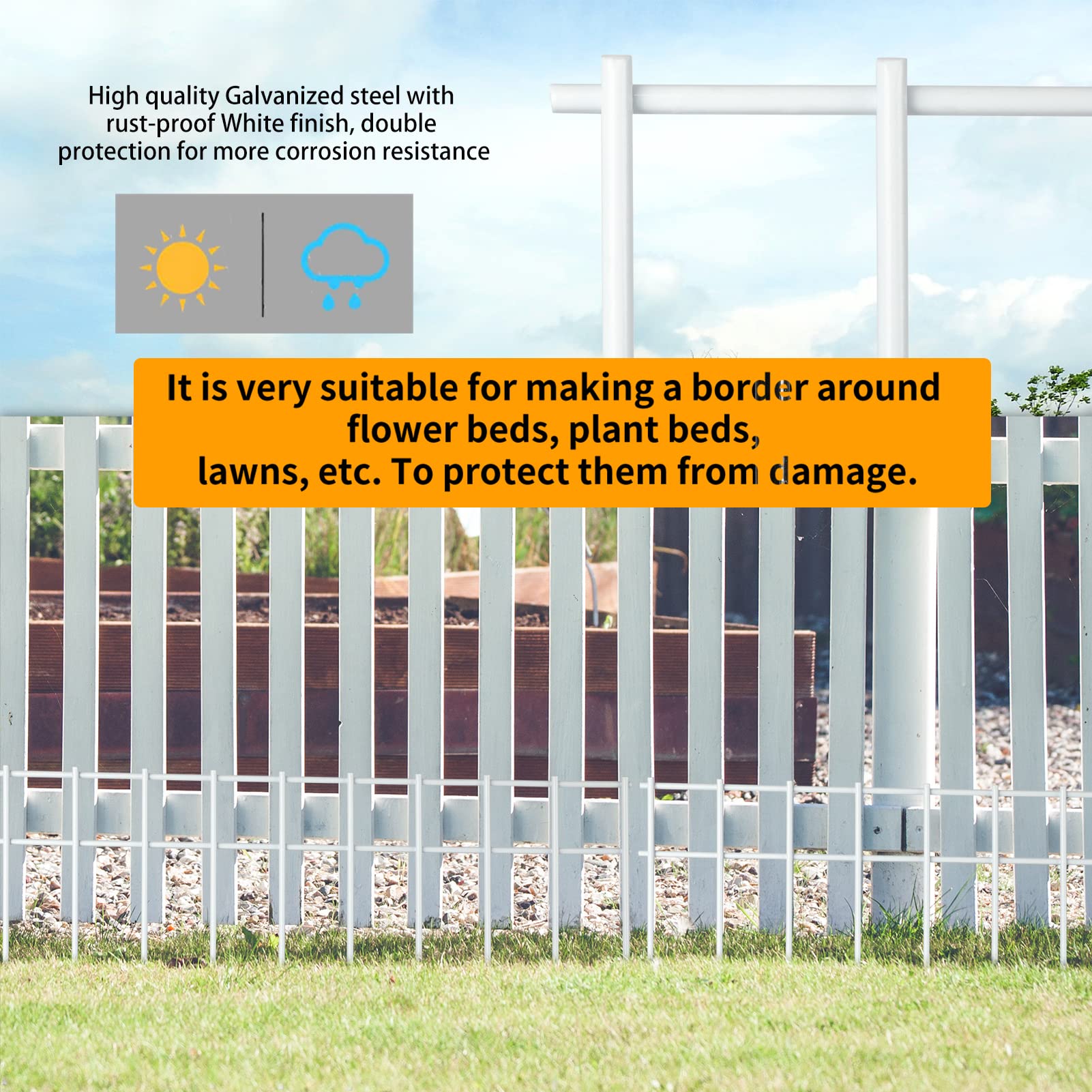 Adavin White Animal Barrier, 10 Pack 20in(L) X10in(H) No Dig Fence, Dog Digging Fence Barrier Rabbit Fence Protector, Galvanized Steel Stakes 2 inch Spike Spacing, Outdoor Yard Patio.Total 17 Ft(L)