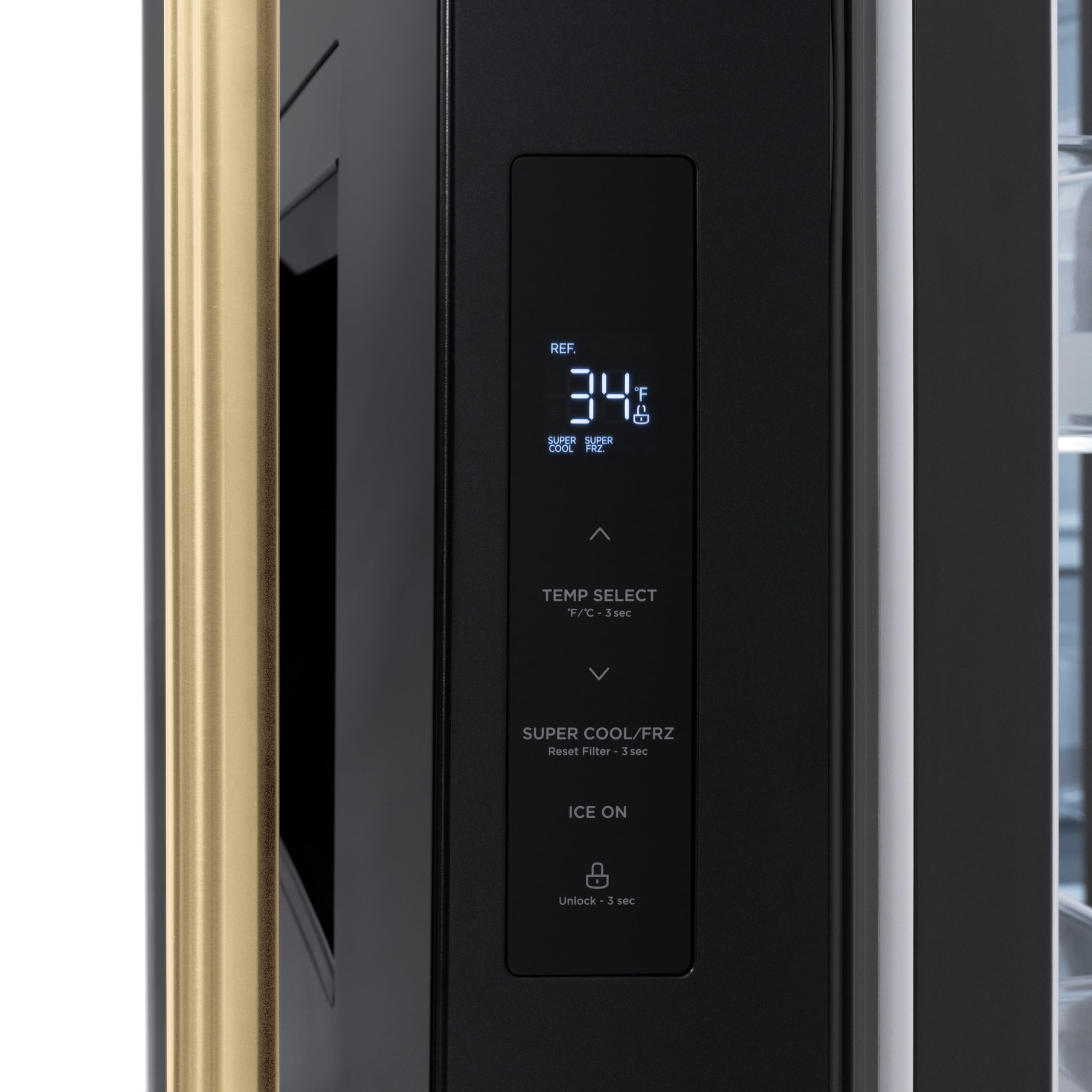 ZLINE Autograph Edition 36 in. 28.9 cu. ft. Standard-Depth French Door External Water Dispenser Refrigerator with Dual Ice Maker in Black Stainless Steel and Champagne Bronze Traditional Handles