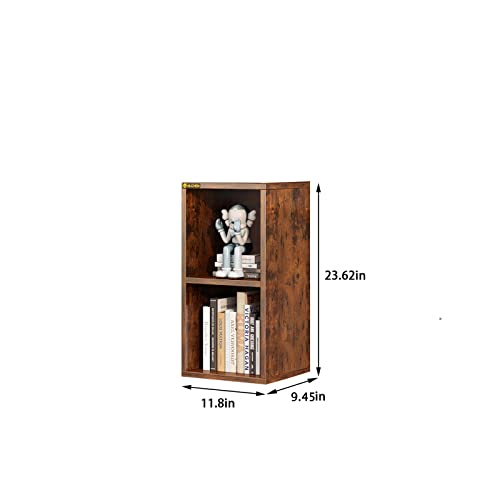 ALISENED Small Bookshelf, Wooden Stackable Cubby 2 Cube Shelf, Modern Small Spaces Storage Organizer Bookcase Display Rack for Bedroom, Library, Living Room, Home, Office Decor,Brown