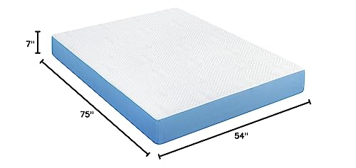 Olee Sleep 7 Inch Ventilated Gel Infused Memory Foam Mattress, CertiPUR-US® Certified, Blue, Full