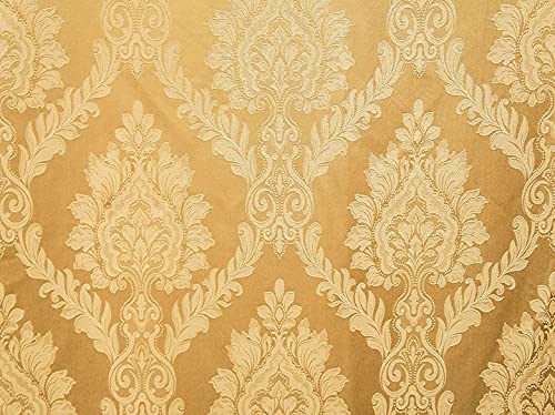 56" Wide Gold Drapery Upholstery Jacquard Damask Fabric Sold by The Yard