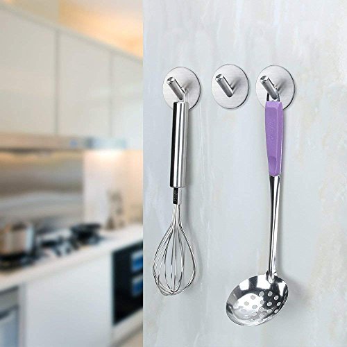 Vpang 4 Pcs Stainless Steel Adhesive Hooks Heavy Duty Wall Hooks Sticky Hanger for Kitchen Bathroom Office Garage (Type 5)