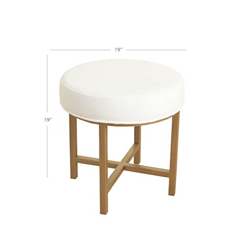 HomePop Round Metal Base Decorative Ottoman, White Velvet