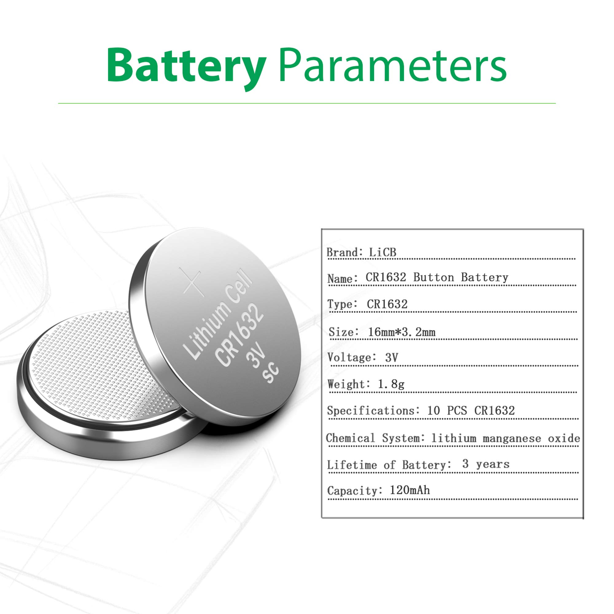 LiCB 10 Pack CR1632 3V Lithium Battery CR 1632