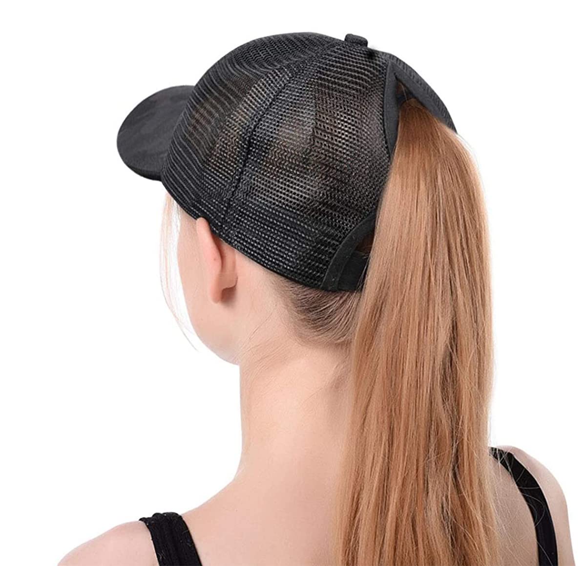 Adorable Star Ponytail Hats for Women, Curved Sanpback Distressed Black Pony Cap, Adjustable Denim Messy Bun Ball Caps (as1, alpha, one_size, m, Jacquard-weave-camo-black)