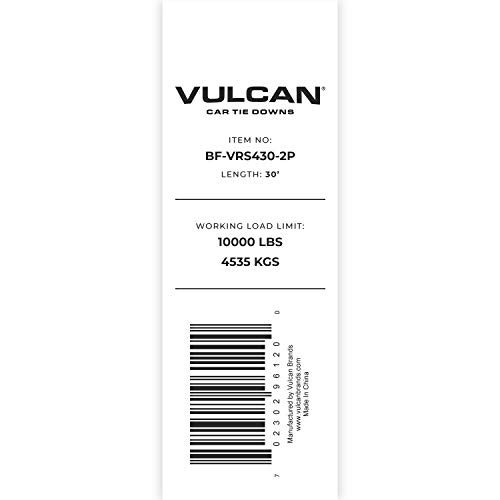 VULCAN Tow Strap with Reinforced Eyes - Heavy Duty - 4 Inch x 30 Foot - 2 Pack - 10,000 Pound Towing Capacity