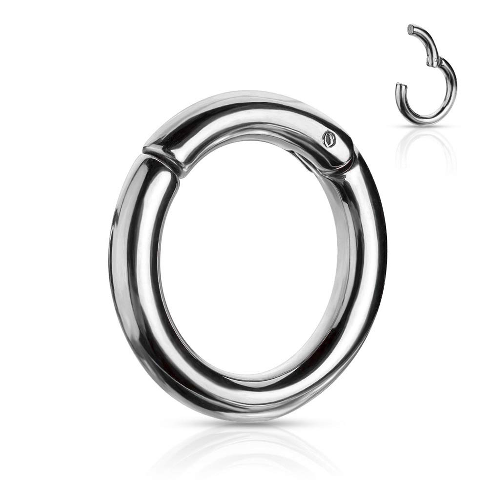 8G-00G Large Gauge Stainless Steel Hinged Segment Clicker Ring for Stretched Piercings (Gauge: 5mm (4GA) / Diameter: 14mm (9/16"))