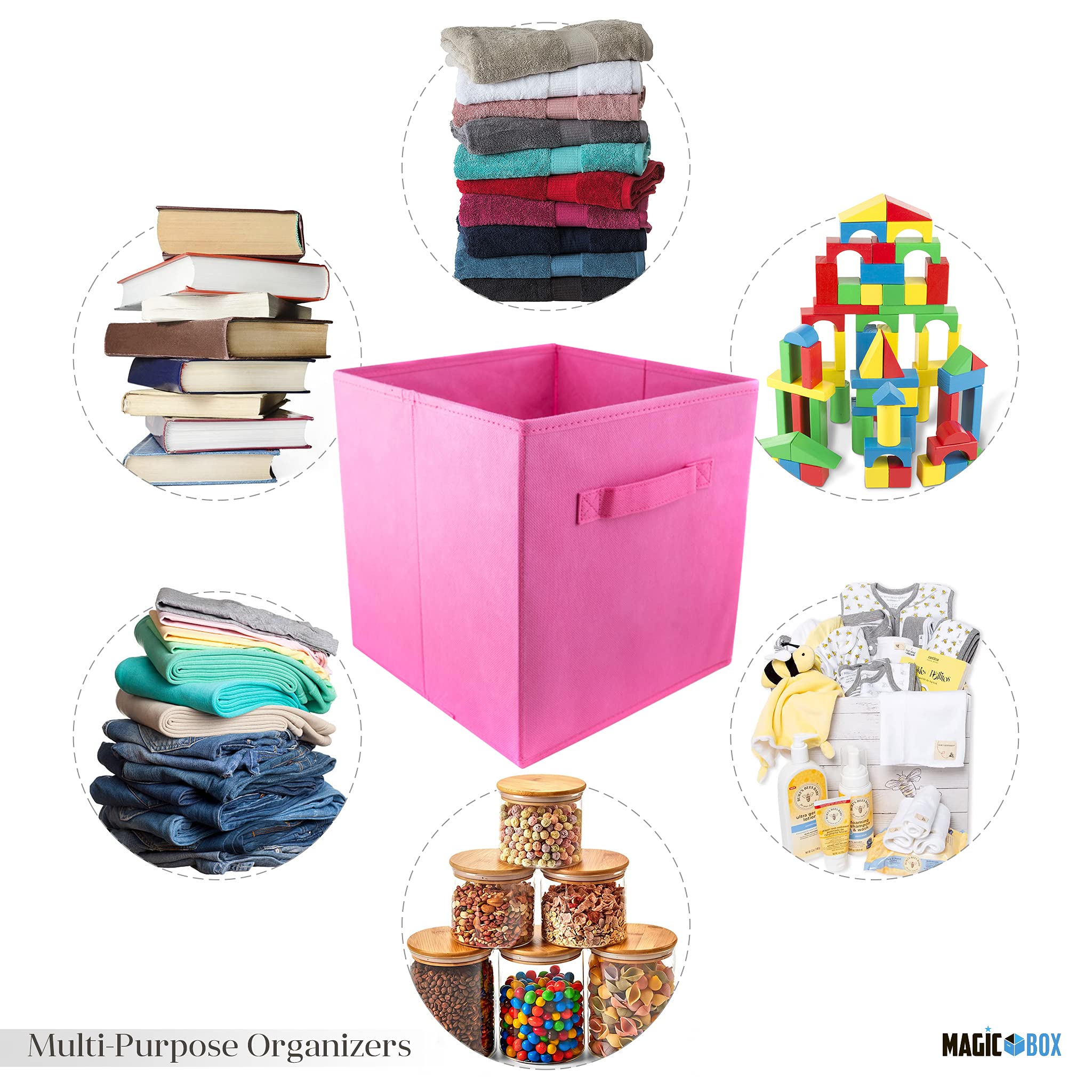 Foldable Storage Bins | Storage Cubes | Storage Bin for Home and Office | Collapsible Storage Bins | Collapsible Fabric Storage Cubes Organizer with Handle | 11 inch cube storage bin (Pink)