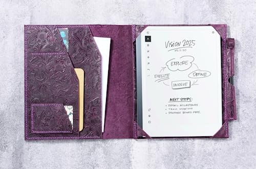 Black Purple tooled embossing leather remarkable 2 case with pen holder, reMarkable 2 folio organizer cover, N05-LRMBPU