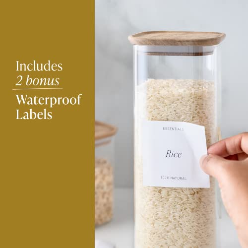 Bloom & Breeze Airtight Glass Pasta Containers for Pantry, Spaghetti Container, Glass Cereal Containers Storage, Rice Dispenser, Square Glass Storage Acacia Lids, Pack of 2, 73oz