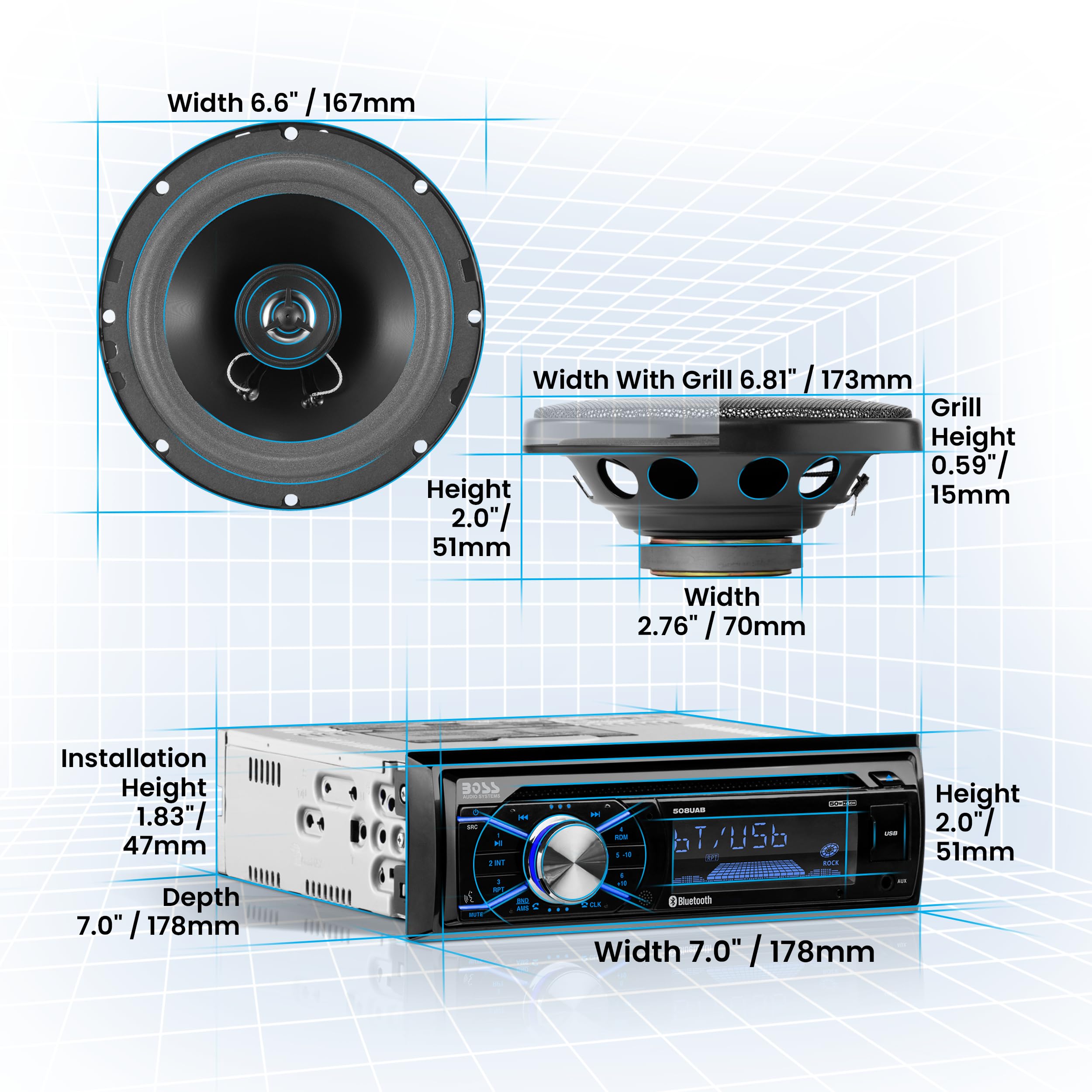 BOSS Audio Systems 656BCK Car Stereo Package - Single Din, Bluetooth, CD MP3 USB AM FM Radio, 6.5 Inch 2 Way Full Range Speakers, Black