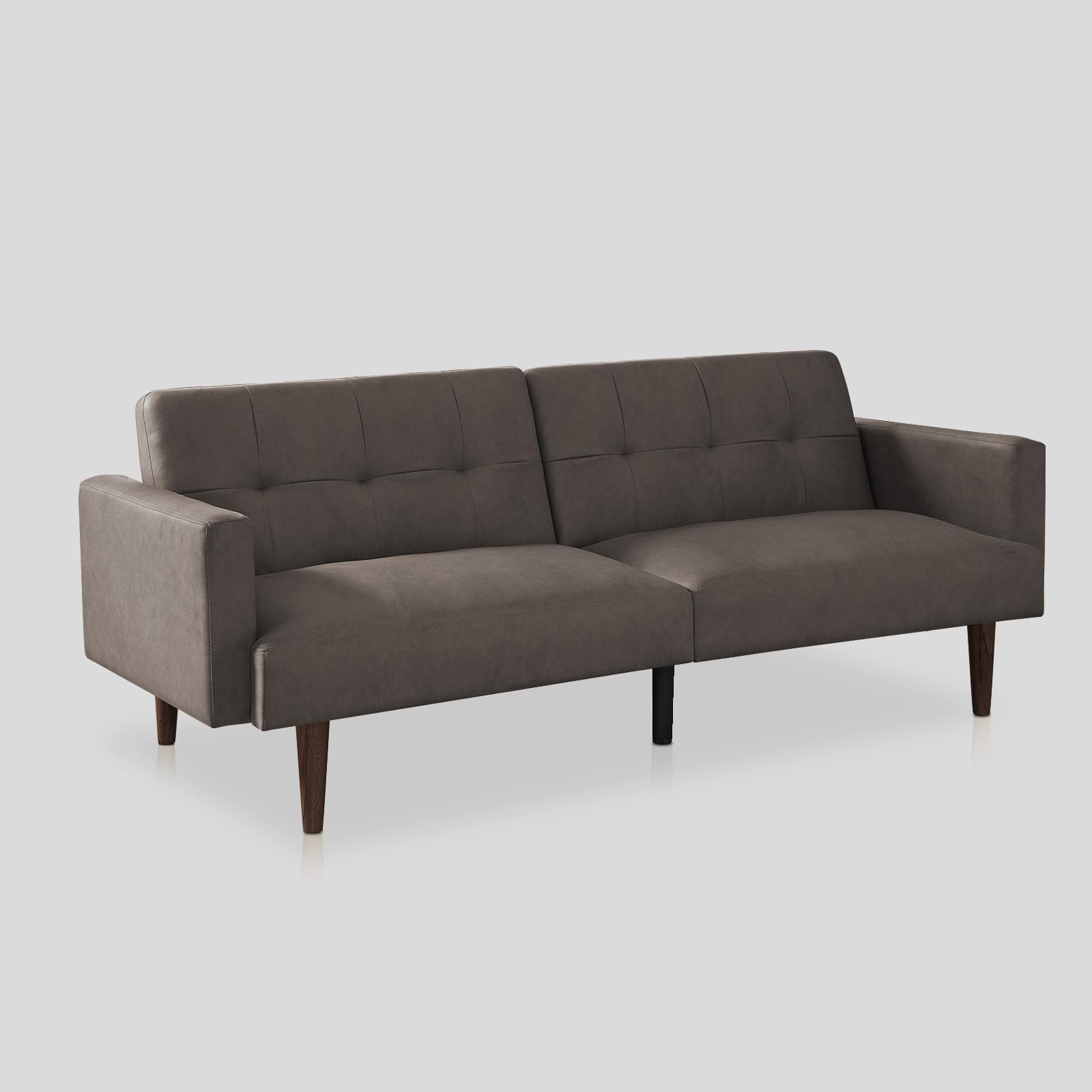 Artfurniz Folding Futon Sofa Bed: Reclining Sleeper Loveseat Convertible Modern Faux Leather Couch for Living Room Bedroom Apartment Solid Wood Leg, Dark Grey