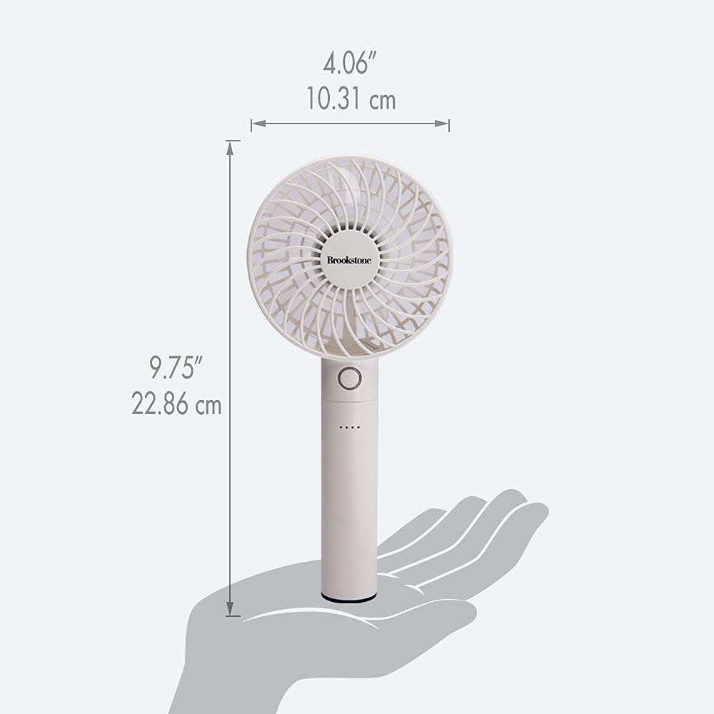 Brookstone Portable Mini Personal Fan with Power Bank | USB Rechargeable 2600mAh Battery | Handheld Desk Fan | Whisper Quiet 5-Speed
